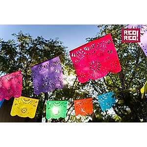 RICO RICO - Plastic Papel Picado 1 Pack, Ideal for a Mexican Fiesta, Cinco de Mayo, Mexican Themed Party and Fiesta Party Decorations,16 Feet Long - 10 Unique Designs.