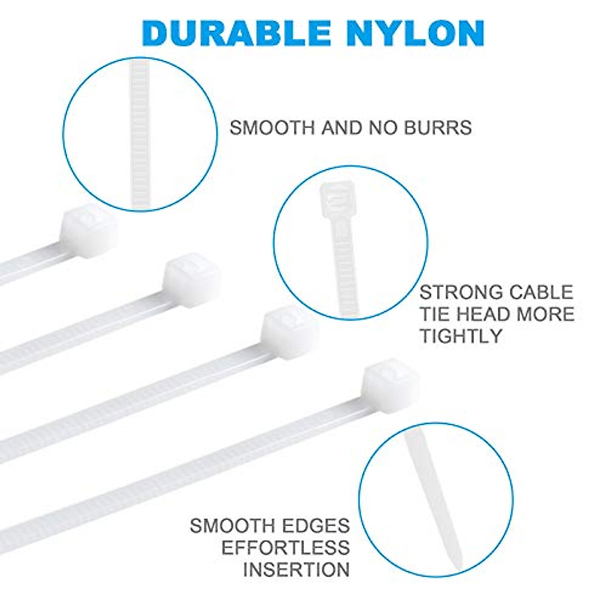 Hmrope 100pcs Cable Zip Ties White Heavy Duty 12 Inch, Premium Plastic Wire Ties Clear with 50 Pounds Tensile Strength, Self-Locking Nylon White Zip Ties for Indoor and Outdoor