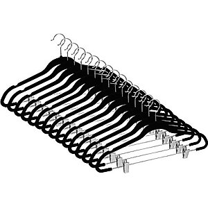Zoyer Velvet Skirt Hangers (20 Pack, Black)- Non Slip Velvet Pants Hangers with Metal Clips, 360° Swivel Hook, Durable Thin Coat Hangers- Space Saving Velvet Dresses Hangers, Shirt & Clothes Hanger.