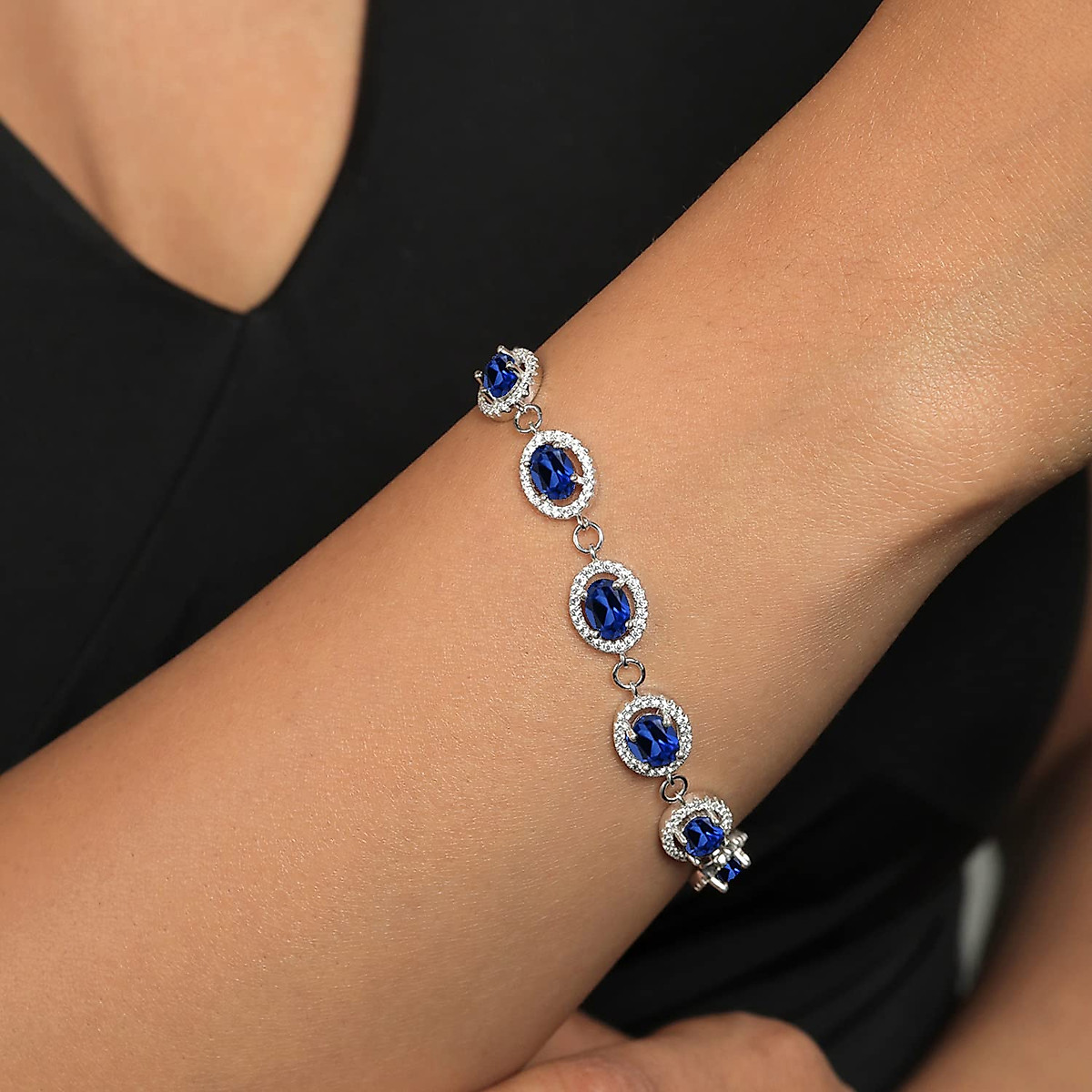 Gem Stone King 925 Sterling Silver 7X5MM Oval Gemstone Birthstone Tennis Bracelet For Women Size 7.5 Inch