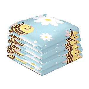 Kigai Bee and Daisy Kitchen Towels, 18 x 28 Inch Super Soft and Absorbent Dish Cloths for Washing Dishes, 4 Pack Reusable Multi-Purpose Microfiber Hand Towels for Kitchen