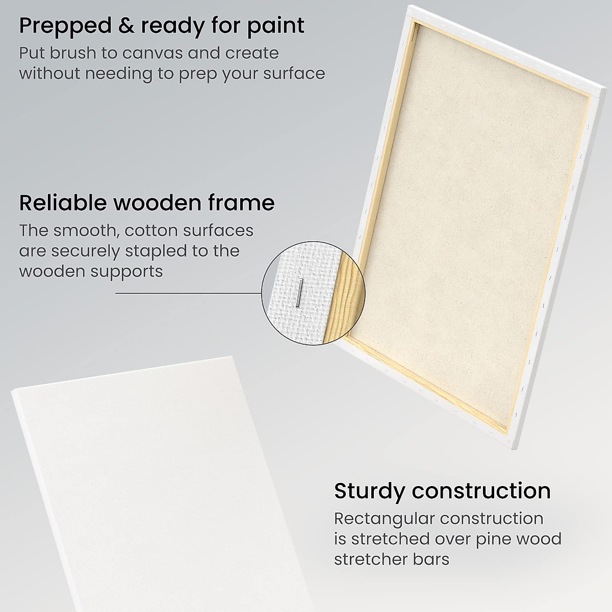 ARTEZA Stretched Canvas, 18 x 24 Inches, Pack of 4, Blank White Large Canvas for Painting for Acrylic, Oil and Gouache Paints