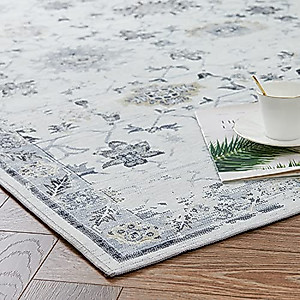 jinchan Area Rug 5x7 Washable Rug Kitchen Light Grey Floral Print Rug Farmhouse Indoor Accent Rug Boho Floor Cover Foldable Thin Rug Non Slip Soft Bath Mat for Bedroom Living Room Dining Room