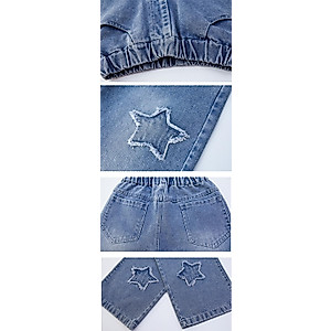 FLOWERKIDS Kids Girls Jeans Elastic Print Casual Baggy Denim Pants Straight Wide Leg Jeans Age 4-14 Years (12-13 Years, Blue - Star Print)