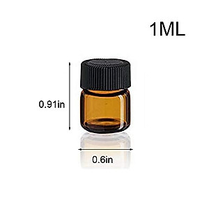 Simple-e 50pcs 1ml (1/4 Dram) Amber Mini Glass Bottle 1cc Amber Sample Vial Small Essential Oil Bottle Travel Must + 1pc Glass Clean Cloth