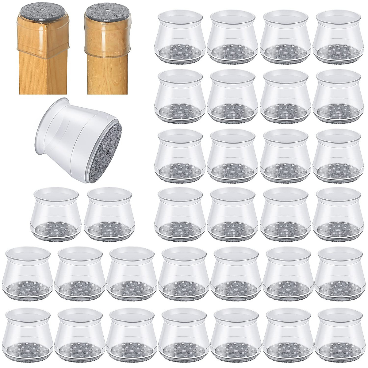 32 Pcs Chair Leg Protectors for Hardwood Floors, Silicone Felt Furniture Leg Cover Pad for Protecting Floors from Scratches and Noise, Smooth Moving for Chair Feet Transparent