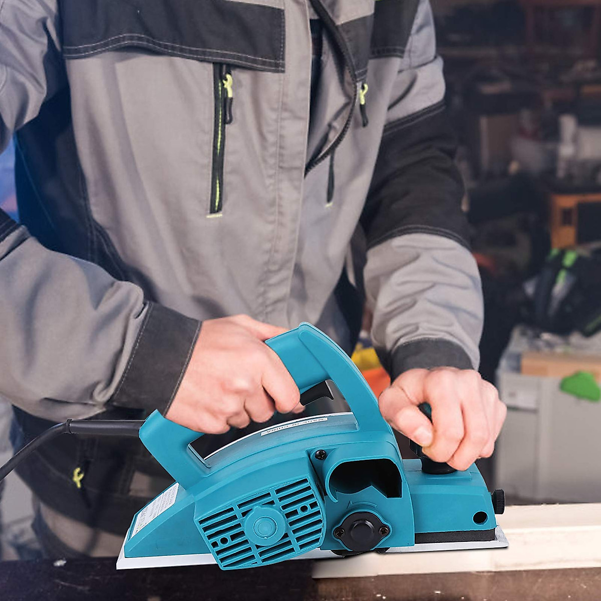 Electric Wood Planer Hand Held, 3-1/4-inch 600W 6-Amp 13000-16000Rpm Powerful Portable Woodworking Electric Planer with Adjustable Cut Depth for Wood