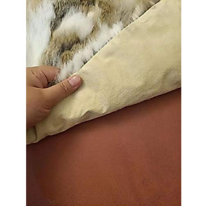 Real Rabbit Fur Throw Blanket Rabbit Fur Pelt Rug with Soft Microsuede Backing Natural Furry Thick Fur Rug Plate Pelz Leather Pelt Straw Yellow, 43.3inx21.6in /3.6ftx1.8ft