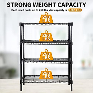 YYkokocat 4 Tier Adjustable Shelving Unit 1000Lb Capacity Metal Storage Shelves Heavy Duty Wire Shelf for Bathroom Kitchen Pantry Steel Wire Rack Shelf Organizer, 36" W x 14" D x 54" H, Black