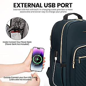 LOVEVOOK Laptop Backpack for Women 15.6 inch,Cute Womens Travel Backpack Purse,Professional Laptop Computer Bag,Waterproof Work Business College Teacher Bags Carry on Backpack with USB Port,Blue-green