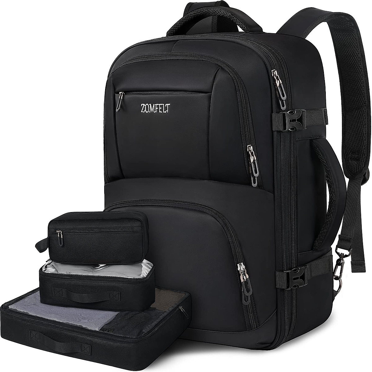 ZOMFELT Carry On Backpack, 45L Travel Backpacks for Men with 3 Packing Cubes, 17.3 Inch Laptop Backpack Flight Approved Carry On Bag for Travel, Water Resistant Expandable Business Weekender Bag