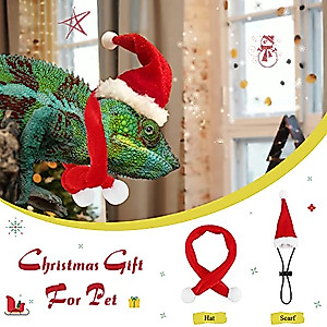 Mogoko Christmas Lizard Leash Bearded Dragon Harness Bat Wing Bowler hat Red Bow Tie Adjustable (S,M,L) Leather Reptile Lizard Leash for Gecko, Iguanas,Lizard Amphibians and Small Pet Animals Brown