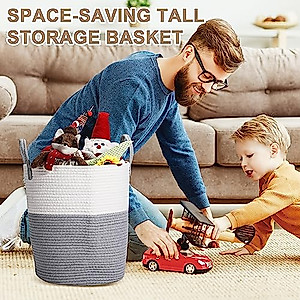 Tanlade 4 Pack Tall Baby Laundry Basket Woven Cotton Rope Laundry Hamper Basket Boho Toy Storage Basket Nursery Clothes Hamper Basket Dirty Clothes Basket with Handles for Bathroom Living Room (Grey)