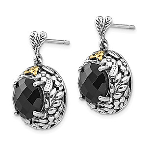 925 Sterling Silver and 14k Yellow Gold Onyx Post Dangle Earrings Fine Jewelry For Women Gifts For Her