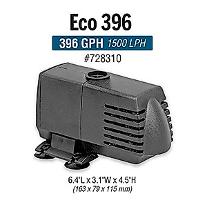 EcoPlus Eco 396 Water Pump Fixed Flow Submersible Or Inline For Aquariums, Ponds, Fountains & Hydroponics - UL Listed, 396 GPH, Black