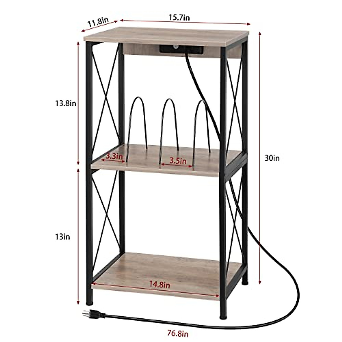 YBING Record Player Stand 3-Tier Turntable Stand with Record Storage End Table with Charging Station Vinyl Record Storage Stand with Divider Nightstand for Living Room Bedroom Office, Oak