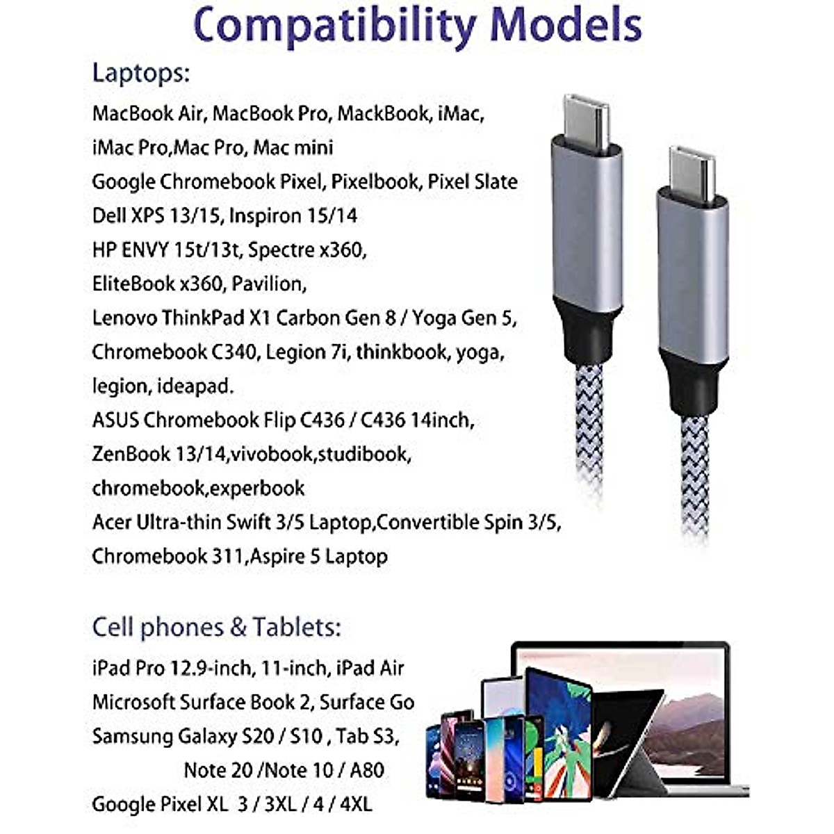 15FT USB C to USB C Cable 100W, Type C Fast Charging, Long Braided, Charger Cord Compatible with Samsung Galaxy S21 S20,Note 10/20,Google 4a/4/3 XL,MacBook Pro/Air,iPad Pro/Air, Dell XPS,Moto G7 Plus