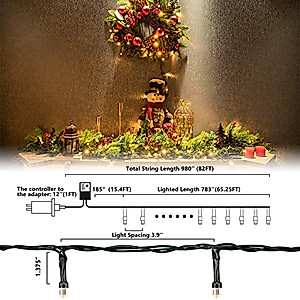 PABIPABI Christmas Tree Lights Warm White, 2 Pack 200 Led Outdoor Christmas Lights for House, 66ft Waterproof Christmas String Lights Plug in with 8 Modes for Bedroom Indoor & Outdoor Decor(2 Pack)