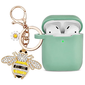 Filoto AirPods Case, Cute AirPod 2nd Generation Case Cover for Women Girls, Silicone Apple AirPods Gen 1/2 Protective Earbuds Case with Rhinestone Bee Keychain Accessories (Cactus Green)