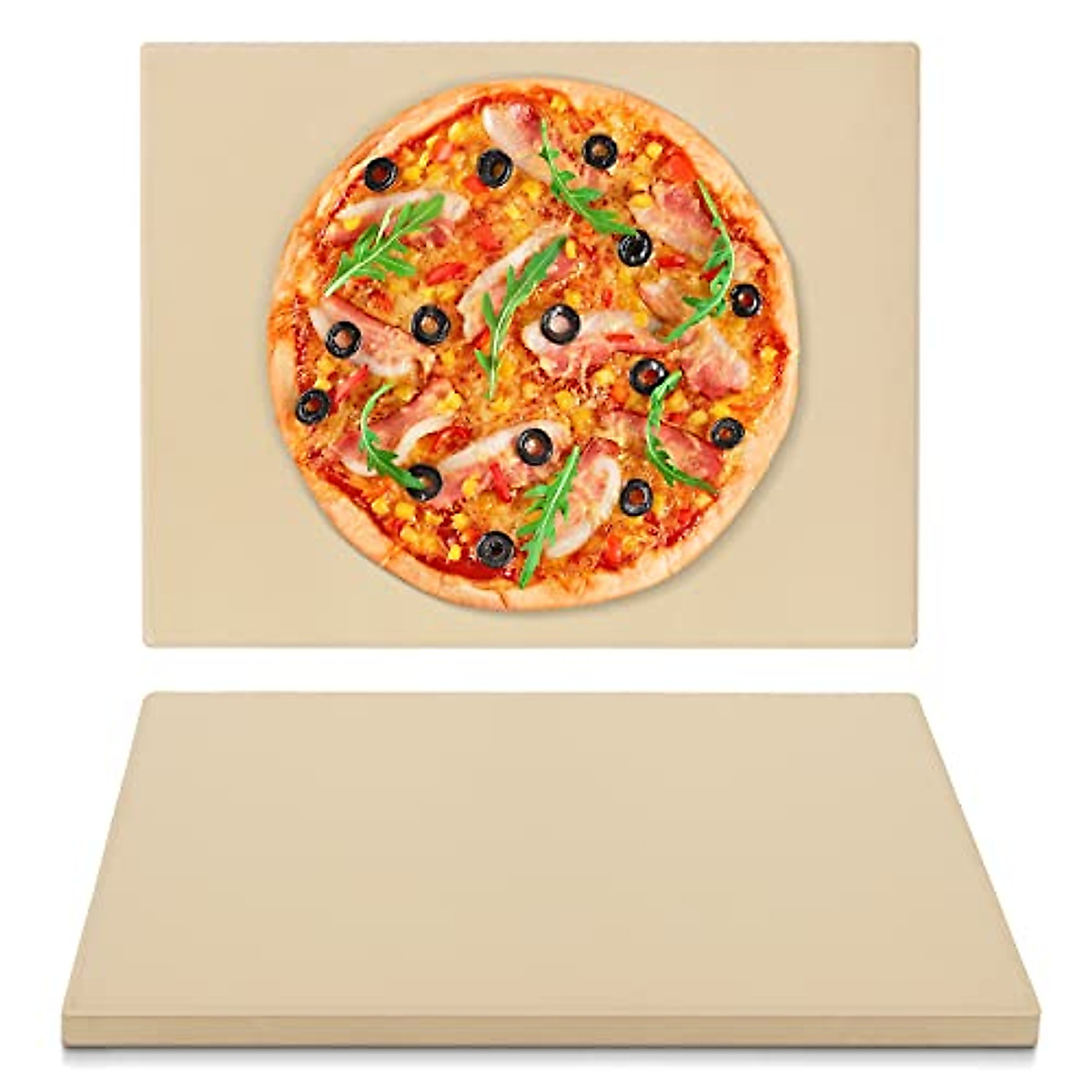 Arcedo Baking Stone for Bread, 15 x 12 Inch Rectangular Pizza Stone for Oven and Grill, Heavy Duty Ceramic Pizza Pan, Thermal Shock Resistant Pizza Grilling Stone for Pizza, Bread, Pies and More