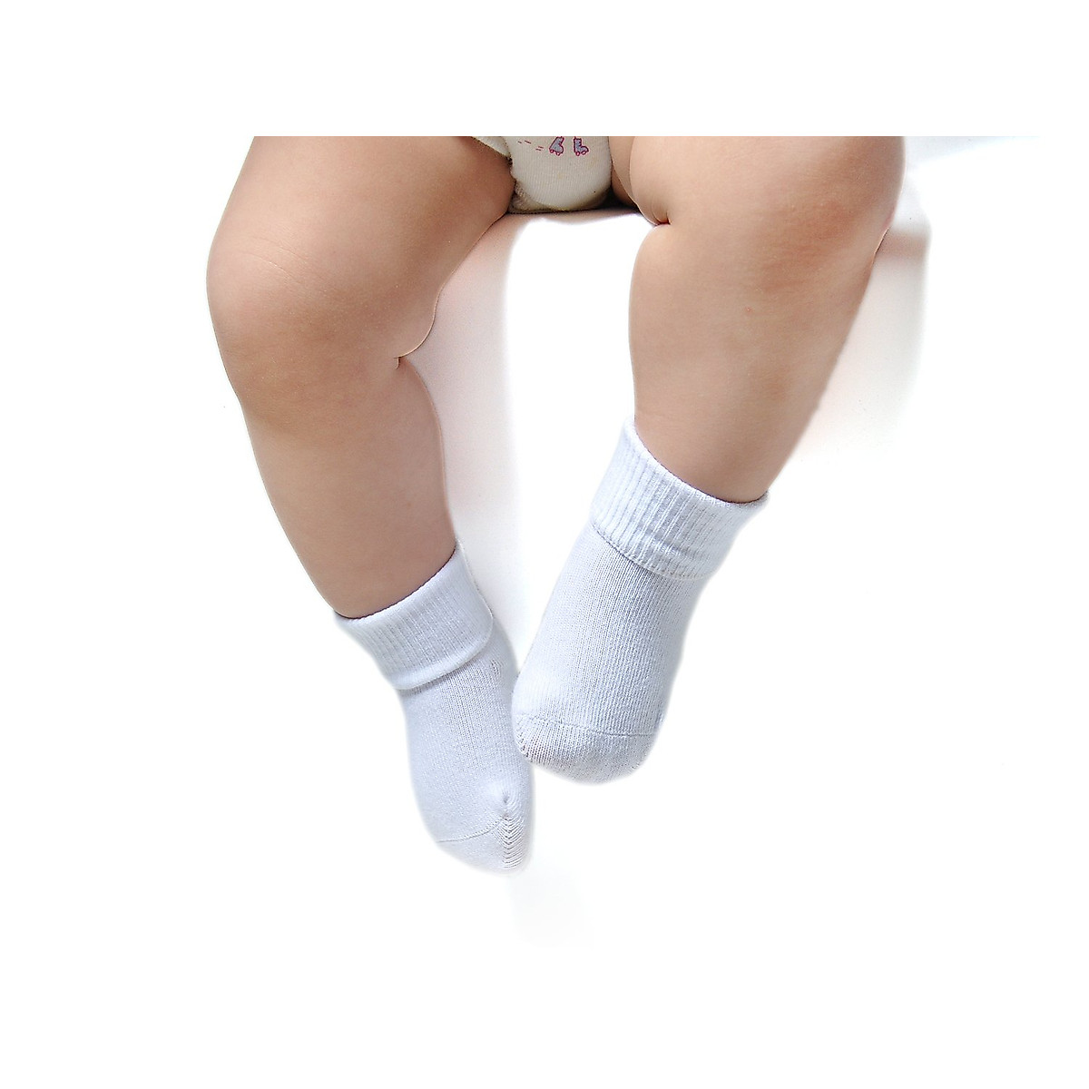 EPEIUS Unisex-Baby Socks Newborn Girl Seamless Turn Cuff Socks Cotton Rich Baby Boy Booties Socks White 6 Pair Pack,0-3 Months