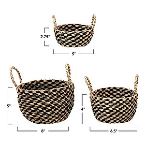 Creative Co-Op Hand-Woven Seagrass Handles, Black & Natural, Set of 3 Basket, 3