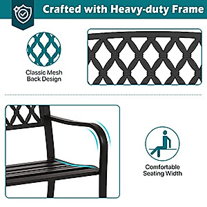 Yewuli 50" Metal Bench Outdoor Garden Benches Porch Patio Bench Weatherproof, Modern Park Benches for Outside Patio Furniture Loveseats Decor Cast Iron Frame, Black