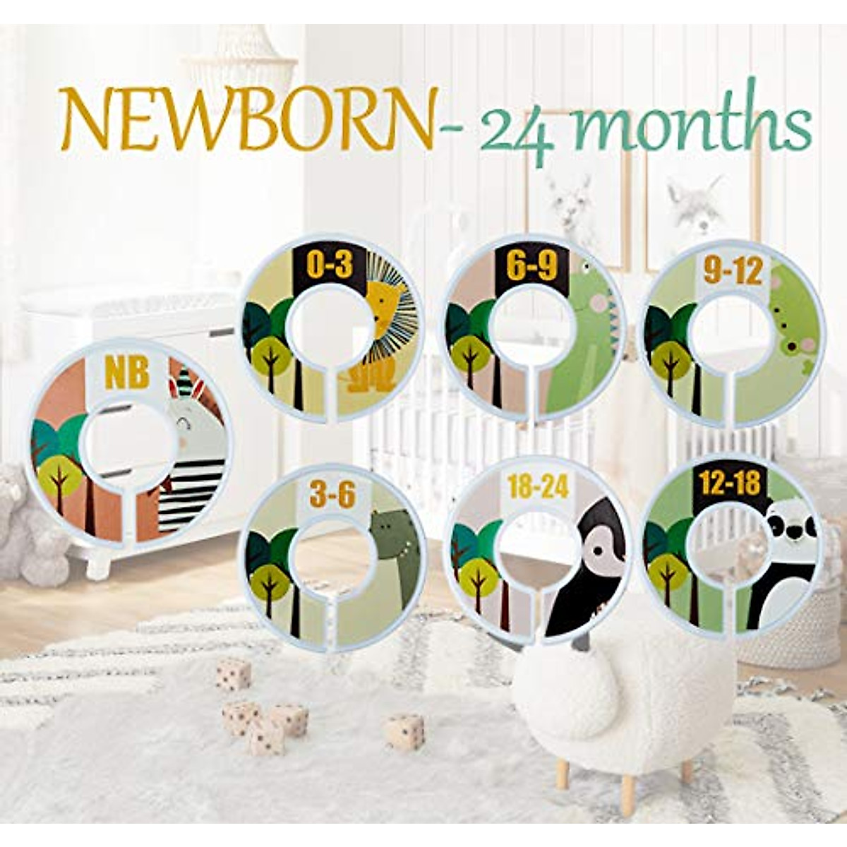 Baby Nest Designs Closet Dividers for Baby Clothes, 7X Unisex Baby Clothing Size Age Dividers from Newborn Infant to 24 Months,Closet Organizer, Nursery Decor & Baby Gift (Animal)