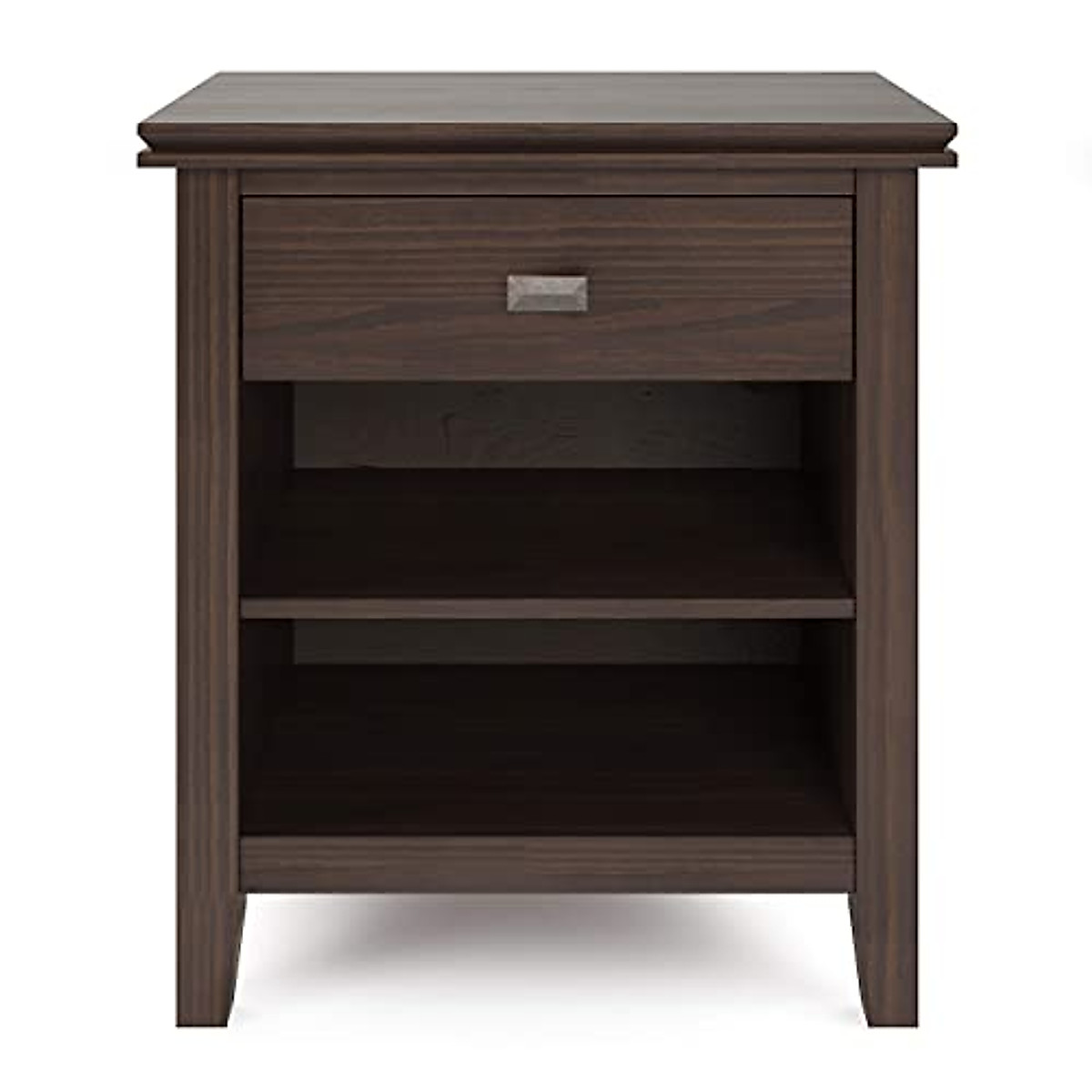 SIMPLIHOME Artisan 24 inches Wide Night Stand, Bedside table, Warm Walnut Brown SOLID WOOD, Rectangle, with Storage, 1 Drawer and 2 Shelves, For the Bedroom, Contemporary Modern