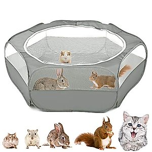 VavoPaw Small Animals Playpen, Waterproof Breathable Indoor Pet Cage Tent with Zipper Cover, Portable Outdoor Exercise Yard Fence for Kitten Hamster Bunny Squirrel Guinea Pig Hedgehog, Gray