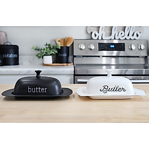 AuldHome Large Enamelware Butter Dish (Black); Modern Farmhouse Enamel Butter Serving Dish with Lid