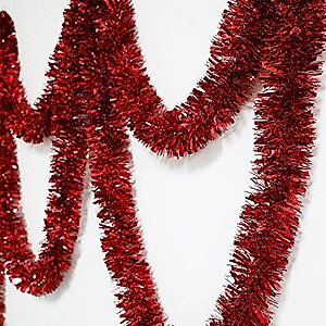 CareCheer 25 Feet Christmas Tree Tinsel Garland Metallic Twist Garland Sparkly Foil Streamer for Mardi Gras Parade Floats Christmas New Year Wedding Birthday, 4" x 25' (Red)