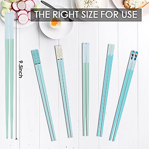 Chopsticks Reusable Dishwasher Safe, GLAMFIELDS 5 Pairs 9.5 Inches Premium Chop Sticks Set for Sushi, Ramen, Asian Cuisine, Matte Non-slip with Gift Case, Light Blue