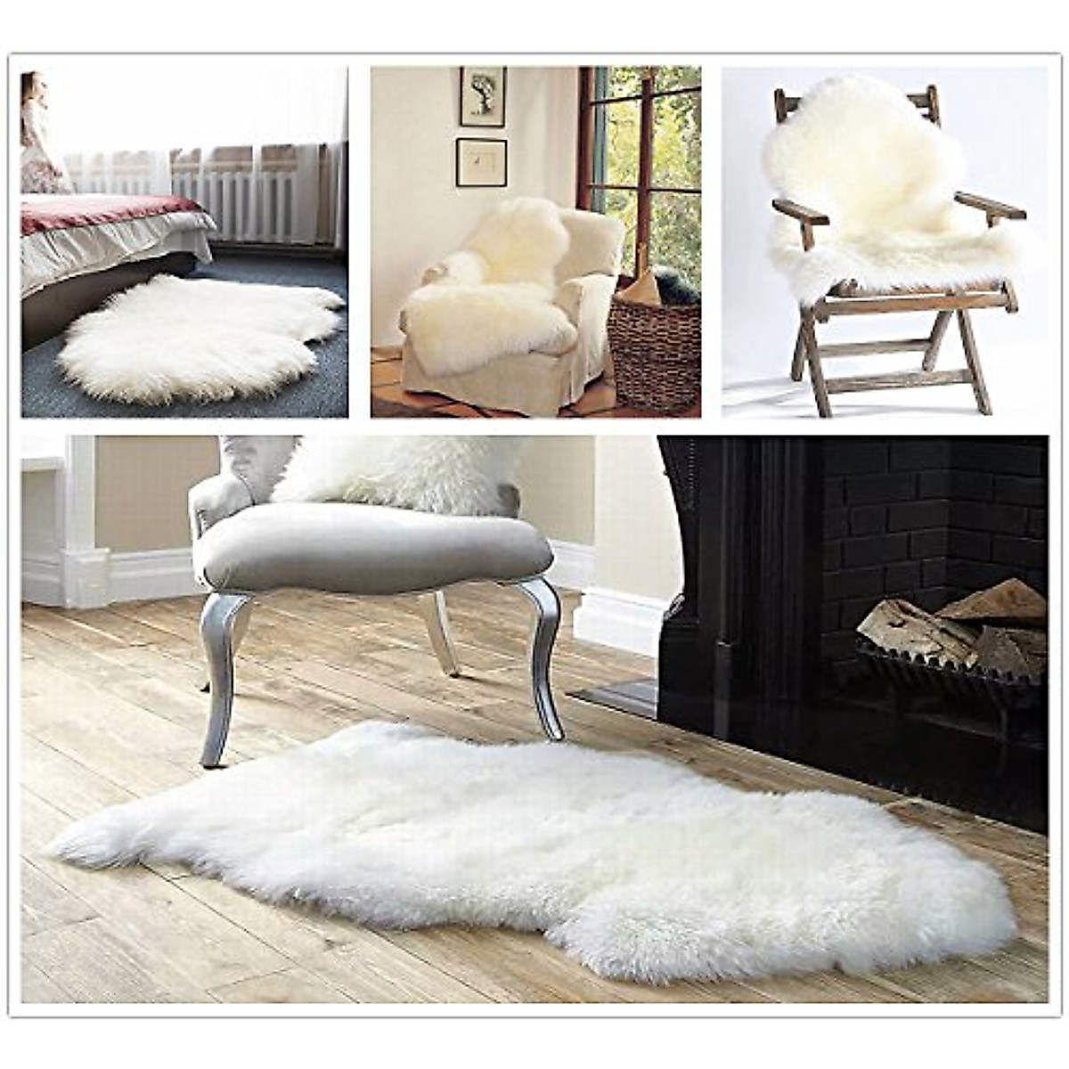 OKAYDA Genuine New Zealand Sheepskin Area Rug Soft Lambskin Decorative Rug for Bedroom Sofa Floor One Pelt