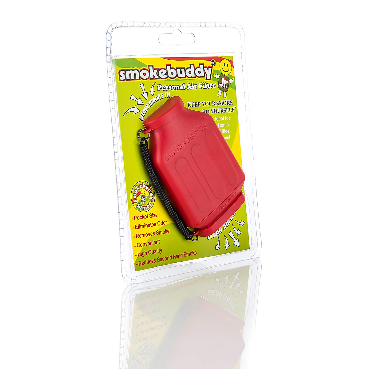Smoke Buddy Jr. Personal Air Purifier Cleaner Filter Removes Odor - Red