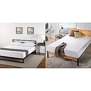Zinus Trisha 7 Inch Platforma Bed Frame with Headboard/Mattress Foundation/Box Spring Optional/Wood Slat Support, Queen & Ultima 10"; Comfort Memory Foam Mattress, Queen