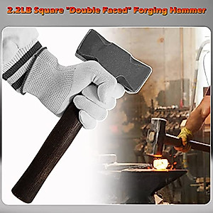 2.2LB Forging Square Hammer with Double Faces Perfect for Farrier Bladesmithing Blacksmith Anvil Knife