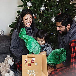 Lulu Home 24 Pcs Christmas Kraft Gift Bags with Handles, Kraft Bags with Assorted Christmas Prints, Christmas Gift Bags Large, Medium and Small for Packing