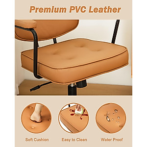 Small Office Desk Chair with Armrests Comfy Low Back Lumbar Support,Adjustable Height 360°Rolling Swivel Wheels,Modern PU Leather Office Task Chair,for Home, Bedroom,Office,Small Space (brown)