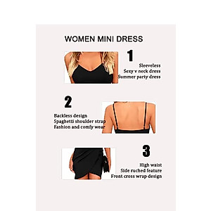 SHANZHEN Summer Sexy Slim Fitted Mini Dress for Women Adjustable Shoulder Strap Sleeveless V Neck Club Party Dresses Black
