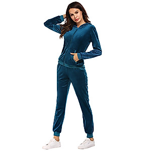 HOTOUCH Womens Sweatpants Set Sweater Pants Tennis Golf Hiking Warm Up Track_Suit Peacock Blue, Medium
