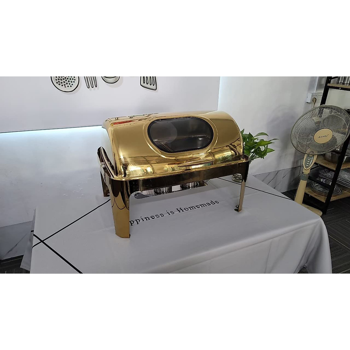 HONHPD Roll Top Chafing Dish Buffet Set, 9 QT Stainless Steel Chafing Server Set for Catering Commercial Chafers Buffet Warmer for Parties, Wedding, Banquet, Events (2 Half-Size), Gold