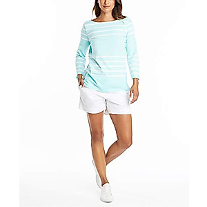 Nautica Women's Boatneck 3/4 Sleeve 100% Cotton Shirt, Aruba Blue, Large
