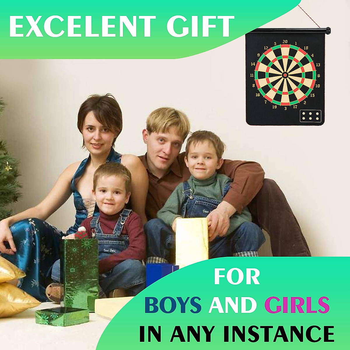 CX L SUM Magnetic Dart Board, Indoor Outdoor Dart Games for Kids with 12pcs Magnetic Darts, Safety Toy Games, Rollup Double Sided Board Game Set for Gifts