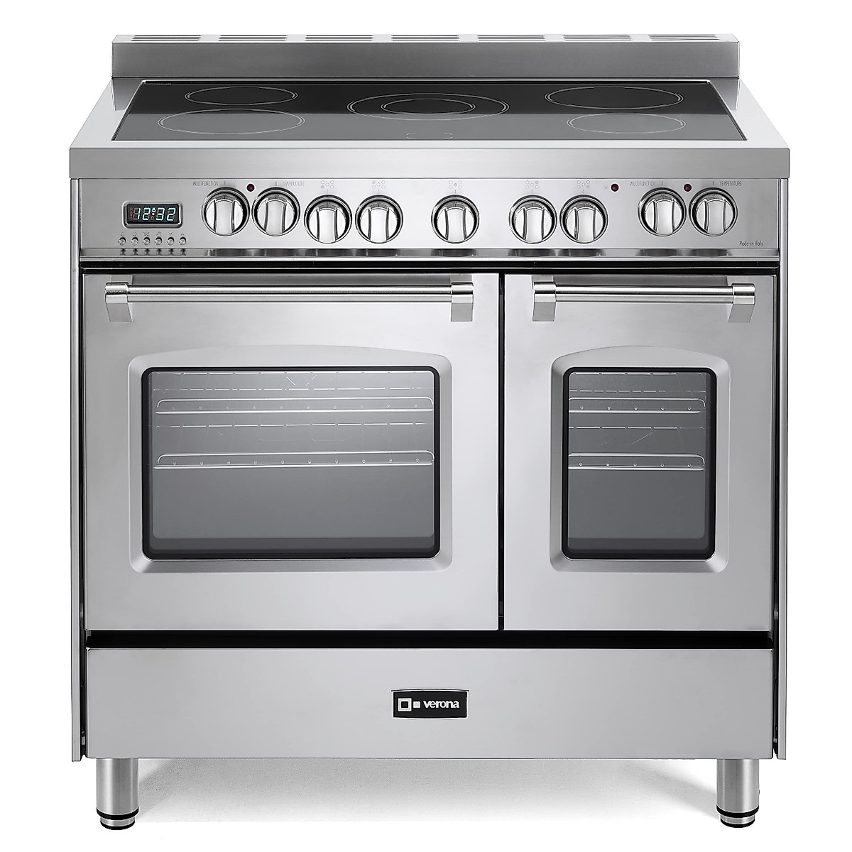 Verona Prestige Series VPFSEE365DSS 36 Inch All Electric Freestanding Range Double Oven Convection, 5 Burners Dual Center Element Chrome Knobs and Handle Stainless Steel