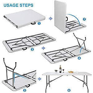 Fenbeli Folding Tables 6ft Plastic Foldable Table Heavy Duty Lightweight Folding Table Fold in Half with Handle for Outdoor & Indoor Party Dining Camping Wedding BBQ Catering