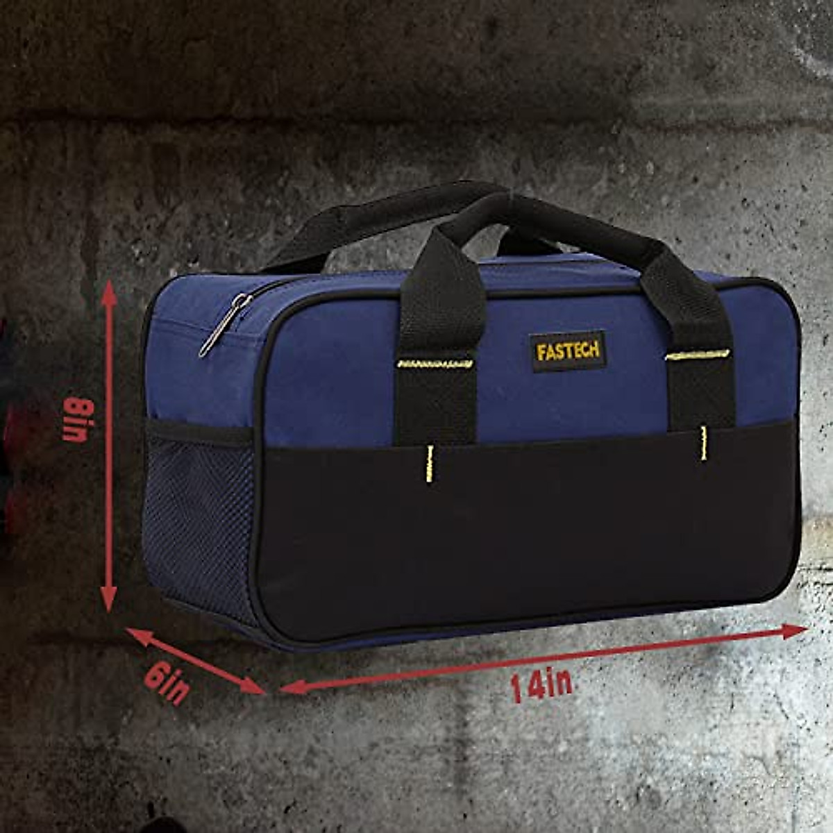 FASTECH 14 Inch Small Tool Bag,Wide Mouth Tool Tote Bag,Waterproof Tool Organizer Bag,Electricians Repairman Tools Tote Bag Double Fabric Storage Bag (Blue)