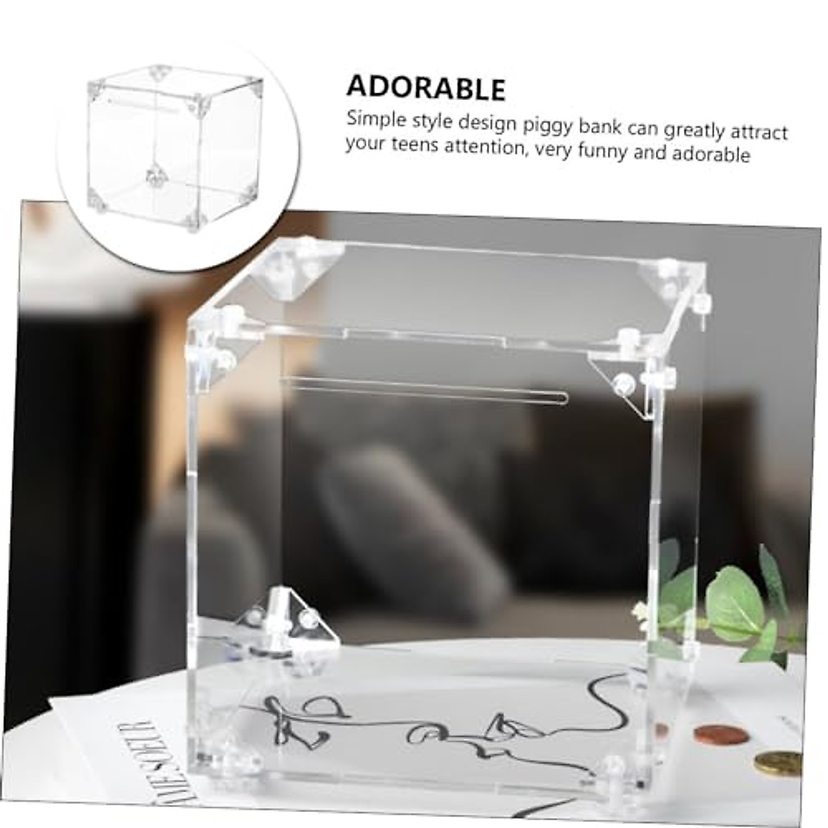 JOEBO Acrylic Piggy Bank Tabletop Coin Container Tabletop Saving Bank Money Supply Cash Saving jar Transparent Bank Daily use Saving Pot Compact Bank Cylinder Household Products 15c