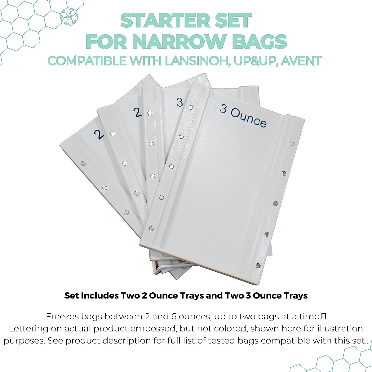 Magnetic Breastmilk Freeze Flat Trays - Breastpump Accessory to Freeze Breast Milk Storage Bags Flat - (for Lansinoh, Up&Up, & Avent, Starter Set (2-6oz))