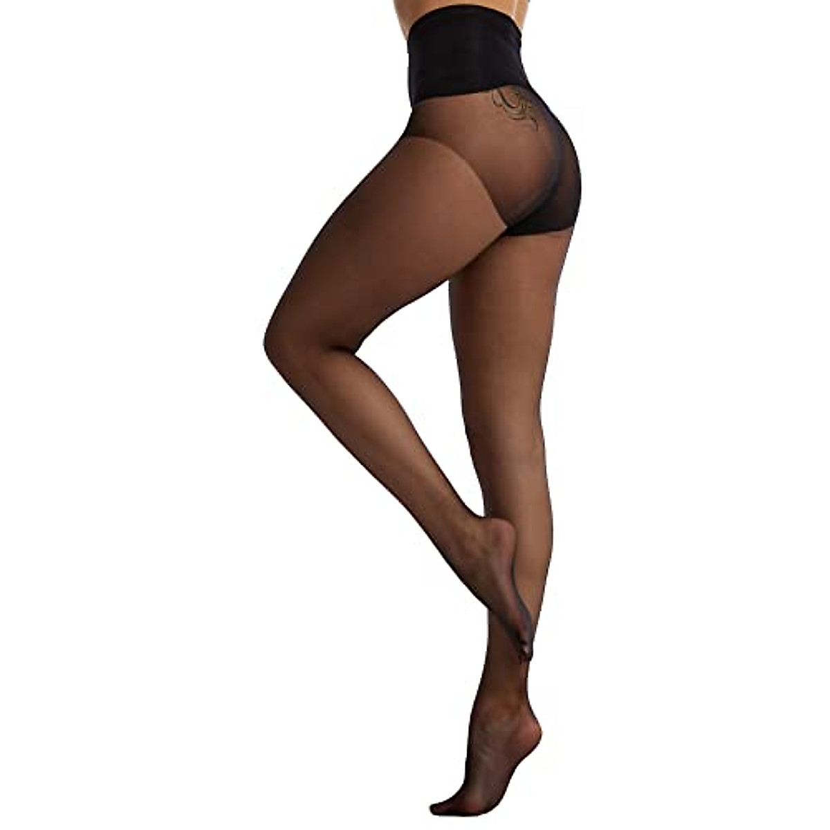 Frola Seamless Silk Stockings for Women 15 Dernier Run Resistant Control Top Sheer Tights(Black,Medium)